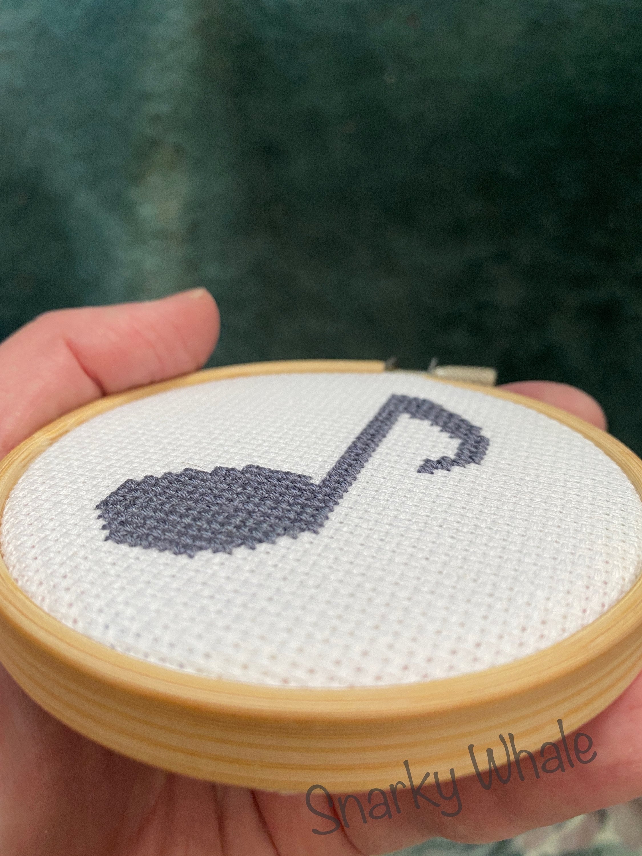 Framed Deep Grey Music Note, 8th Note Cross Stitch Ornament, Eighth ...