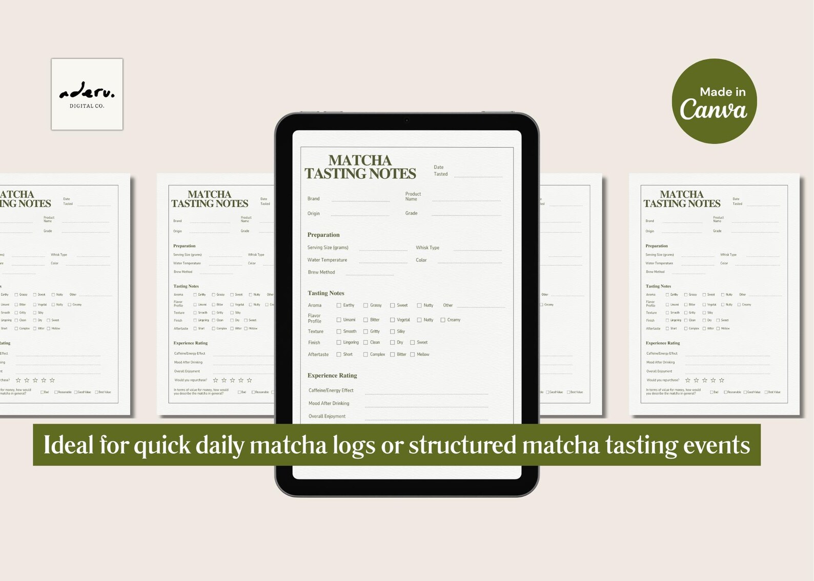 Matcha Tasting Notes Printable | Minimalist Tea Journal | Matcha Event ...