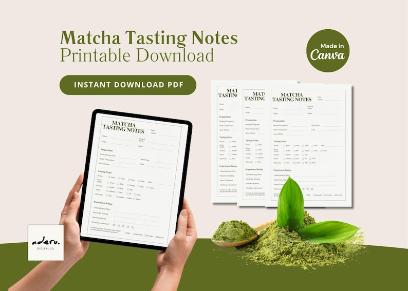 Matcha Tasting Notes Printable | Minimalist Tea Journal | Matcha Event ...