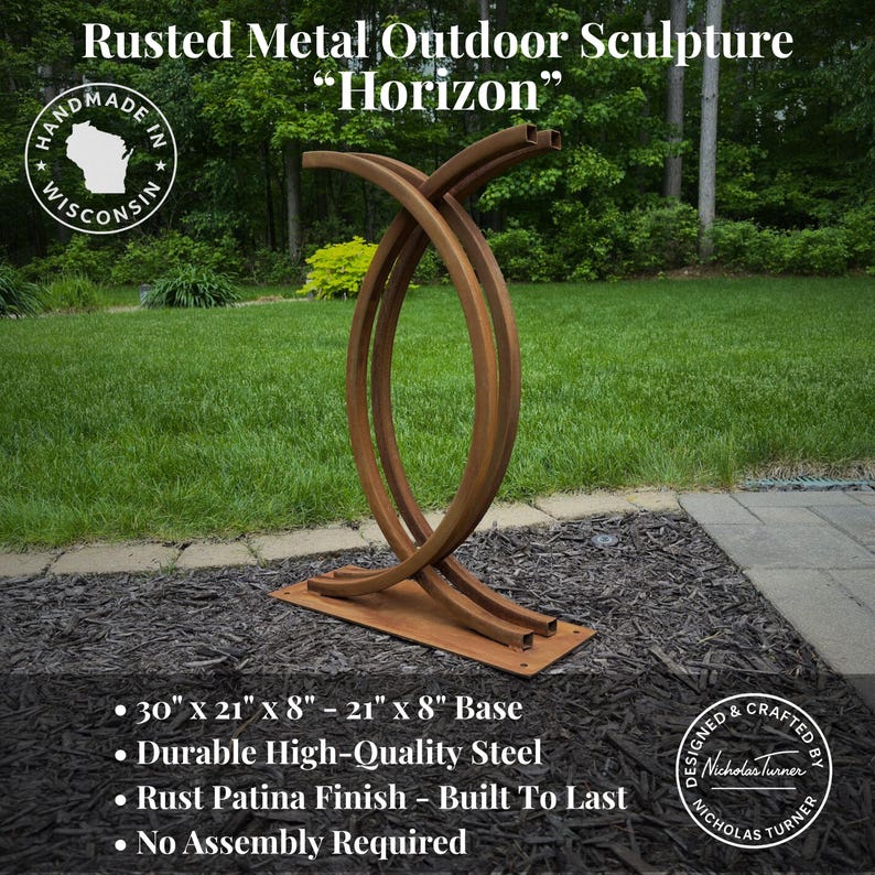 Rustic Metal Garden Sculpture - Curved Outdoor Yard Art - Handcrafted ...