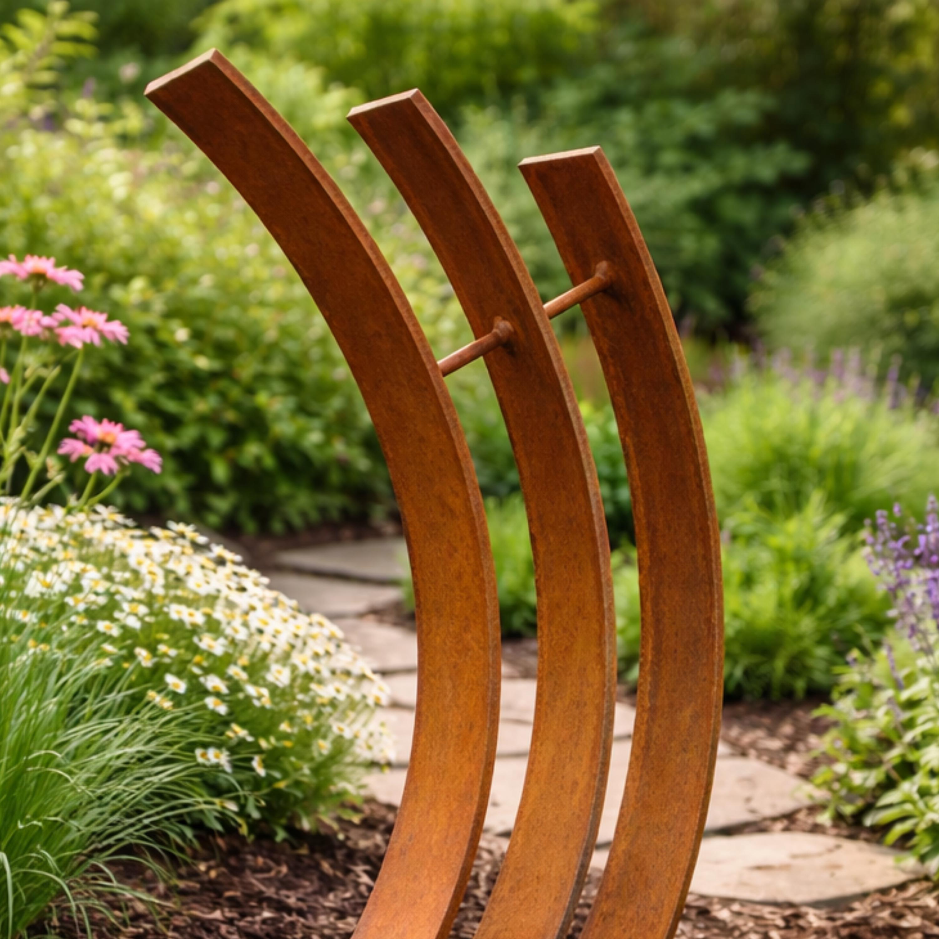 Outdoor Metal Garden Sculpture – 30” Modern Rusted Yard Art, Handmade ...
