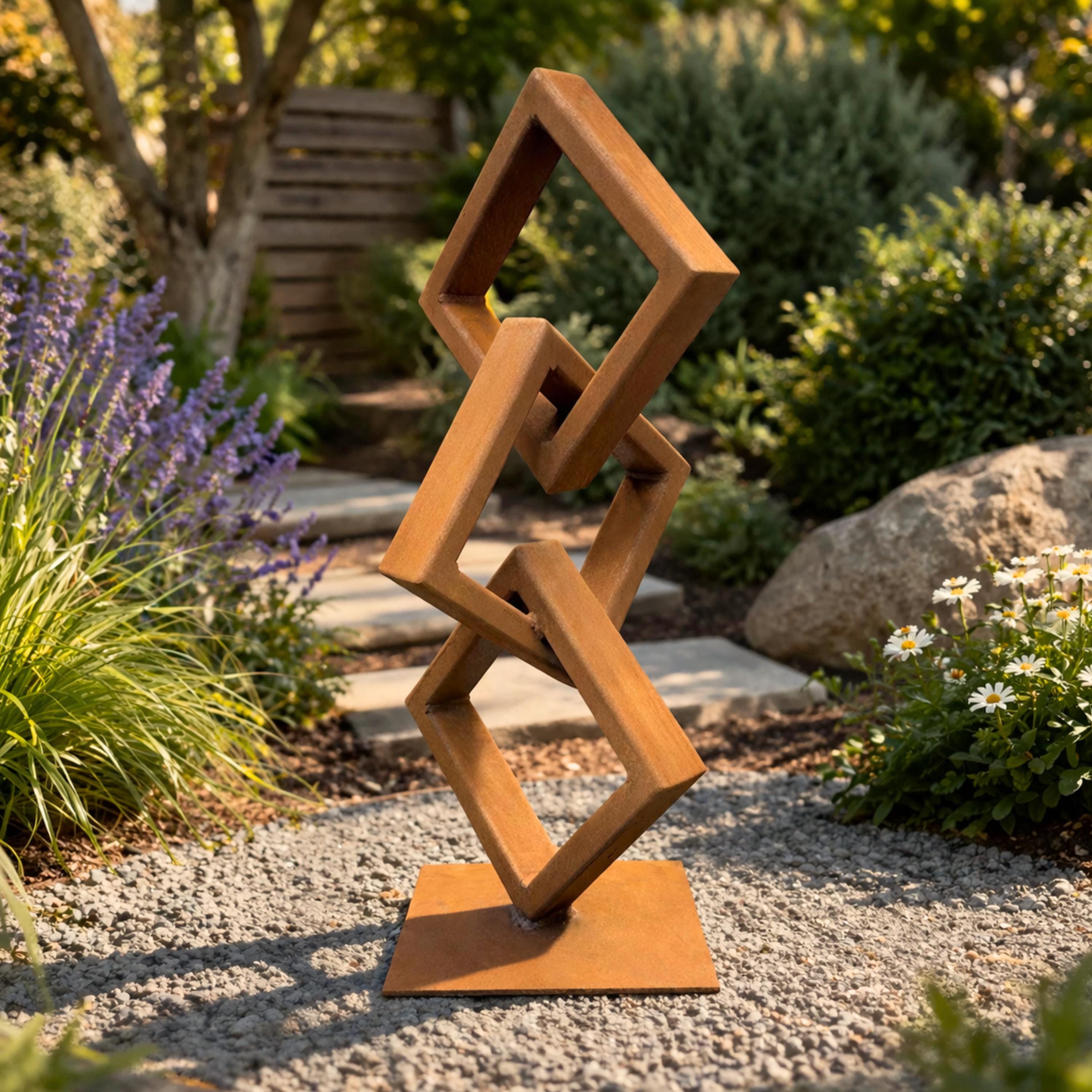 Modern Metal Garden Sculpture, Abstract Steel Yard Art, Outdoor Rusted ...
