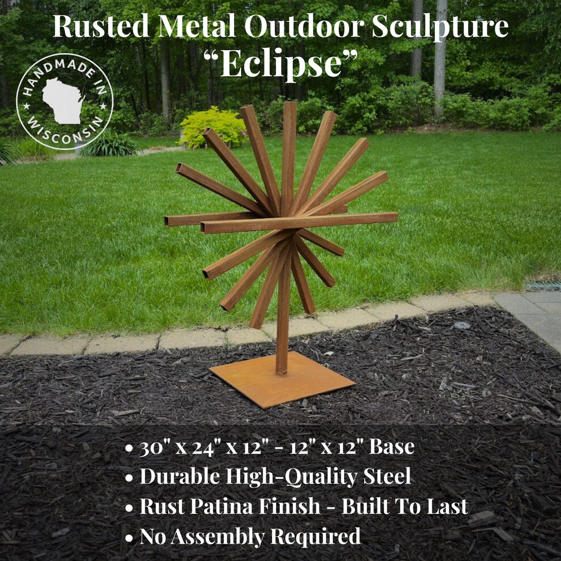 Rustic Metal Outdoor Sculpture – Modern Abstract Garden Art – Weathered ...