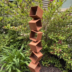 Modern Rusted Metal Sculpture for Garden – Outdoor Stacked Cube Yard ...