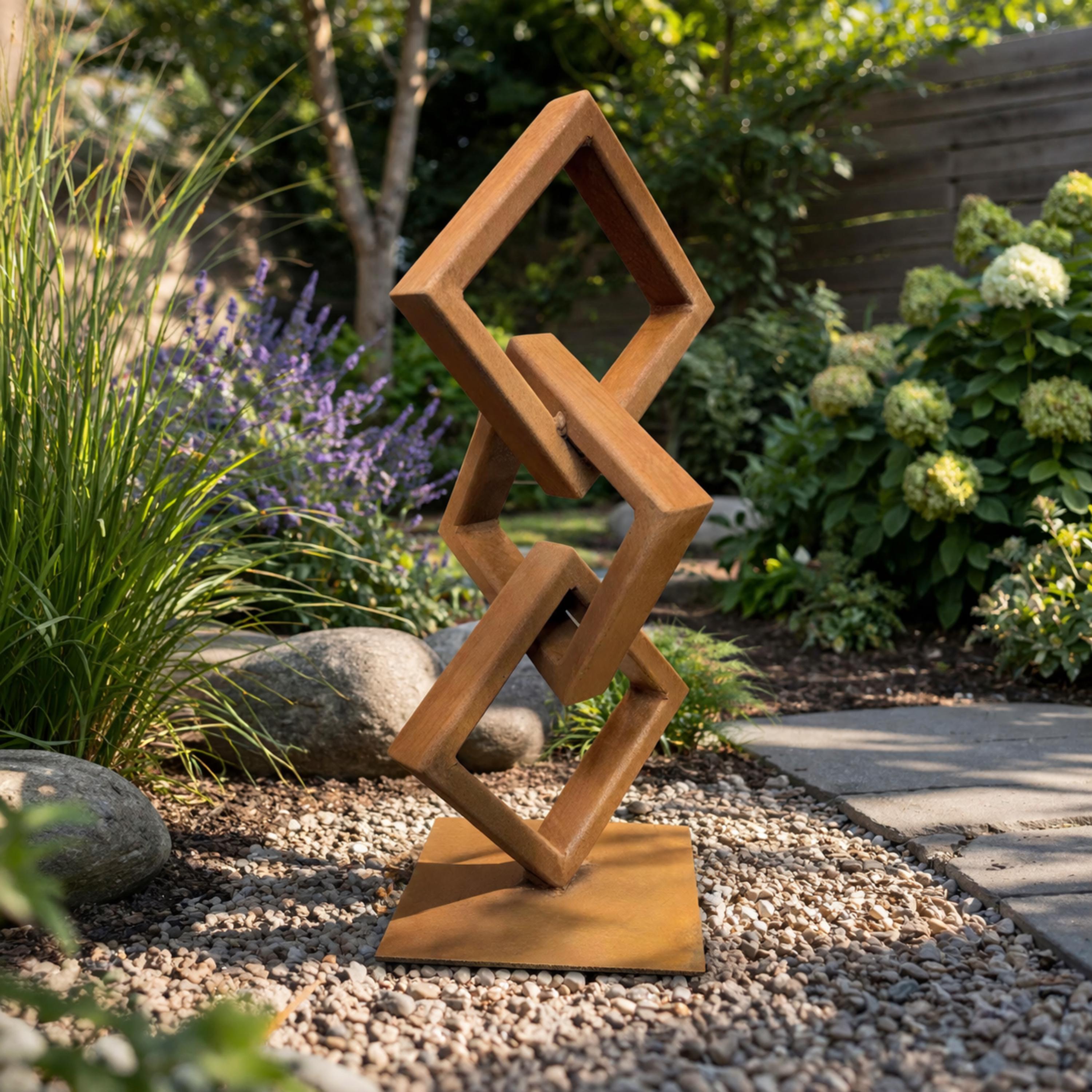 Modern Metal Garden Sculpture, Abstract Steel Yard Art, Outdoor Rusted ...