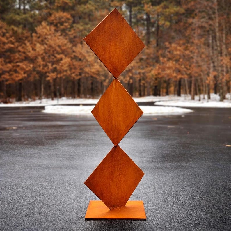 Large Rusted Metal Garden Sculpture, Outdoor Steel Garden Decor, Modern ...