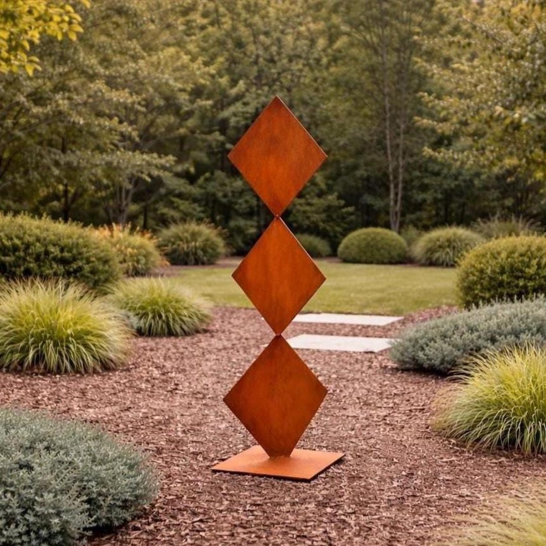 Large Rusted Metal Garden Sculpture, Outdoor Steel Garden Decor, Modern ...