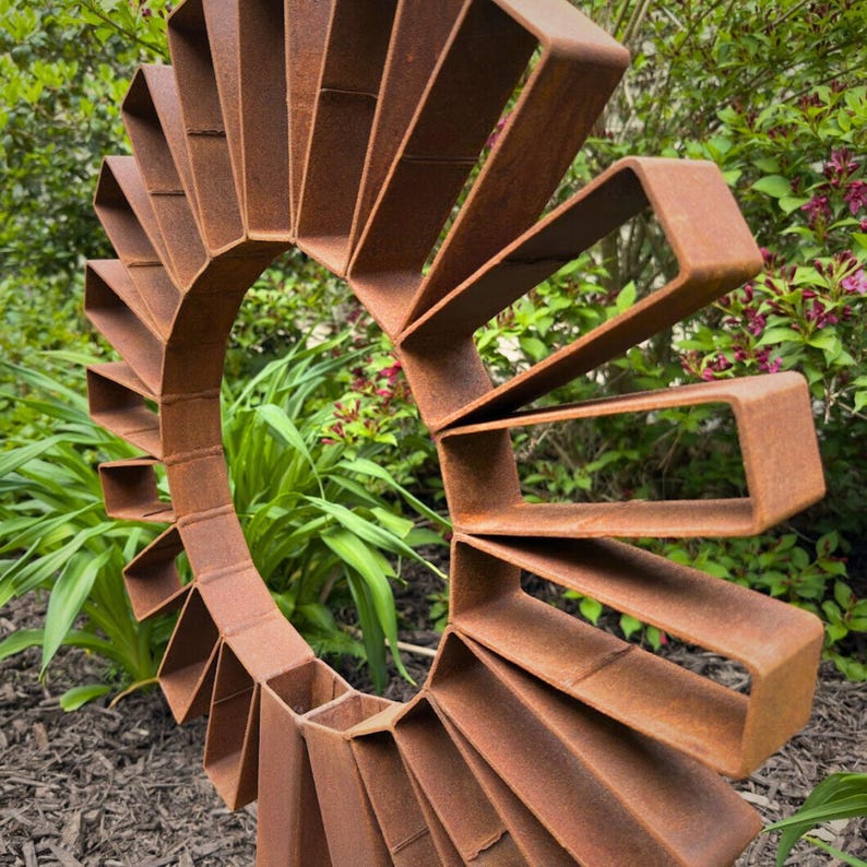 Large Rusted Metal Sculpture – Modern Abstract Garden Art, Weathered ...
