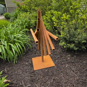Modern Metal Garden Sculpture - Rusted Steel Yard Art, Abstract Outdoor Decor, Geometric Metal ...