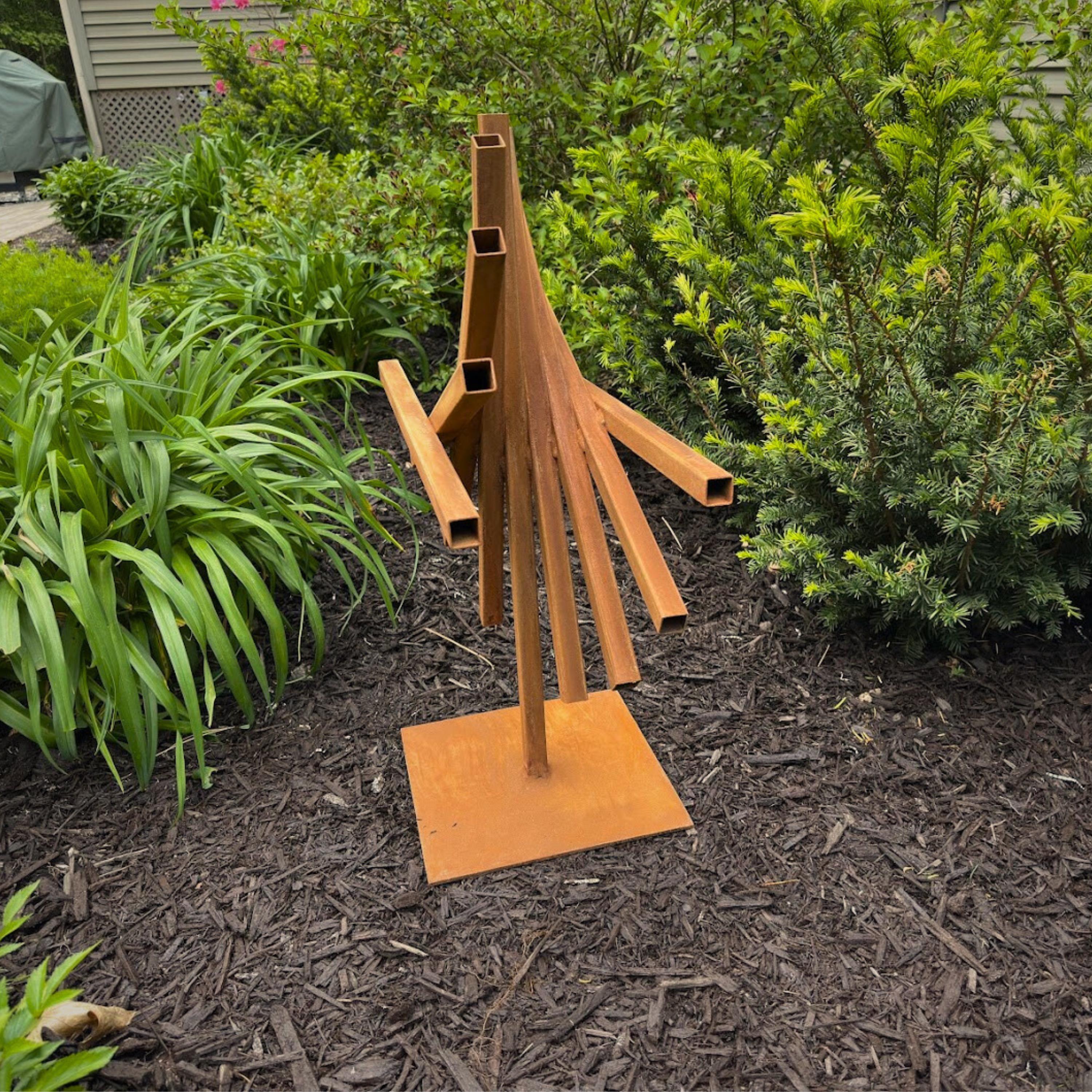 Modern Metal Garden Sculpture - Rusted Steel Yard Art, Abstract Outdoor ...