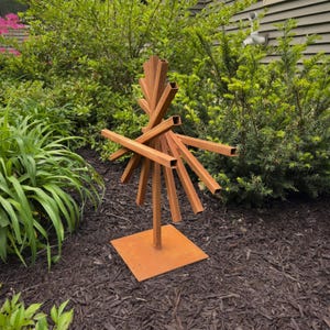 Modern Metal Garden Sculpture - Rusted Steel Yard Art, Abstract Outdoor Decor, Geometric Metal ...