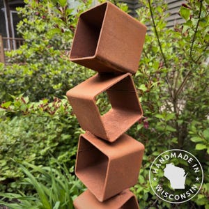 Modern Rusted Metal Sculpture for Garden – Outdoor Stacked Cube Yard ...