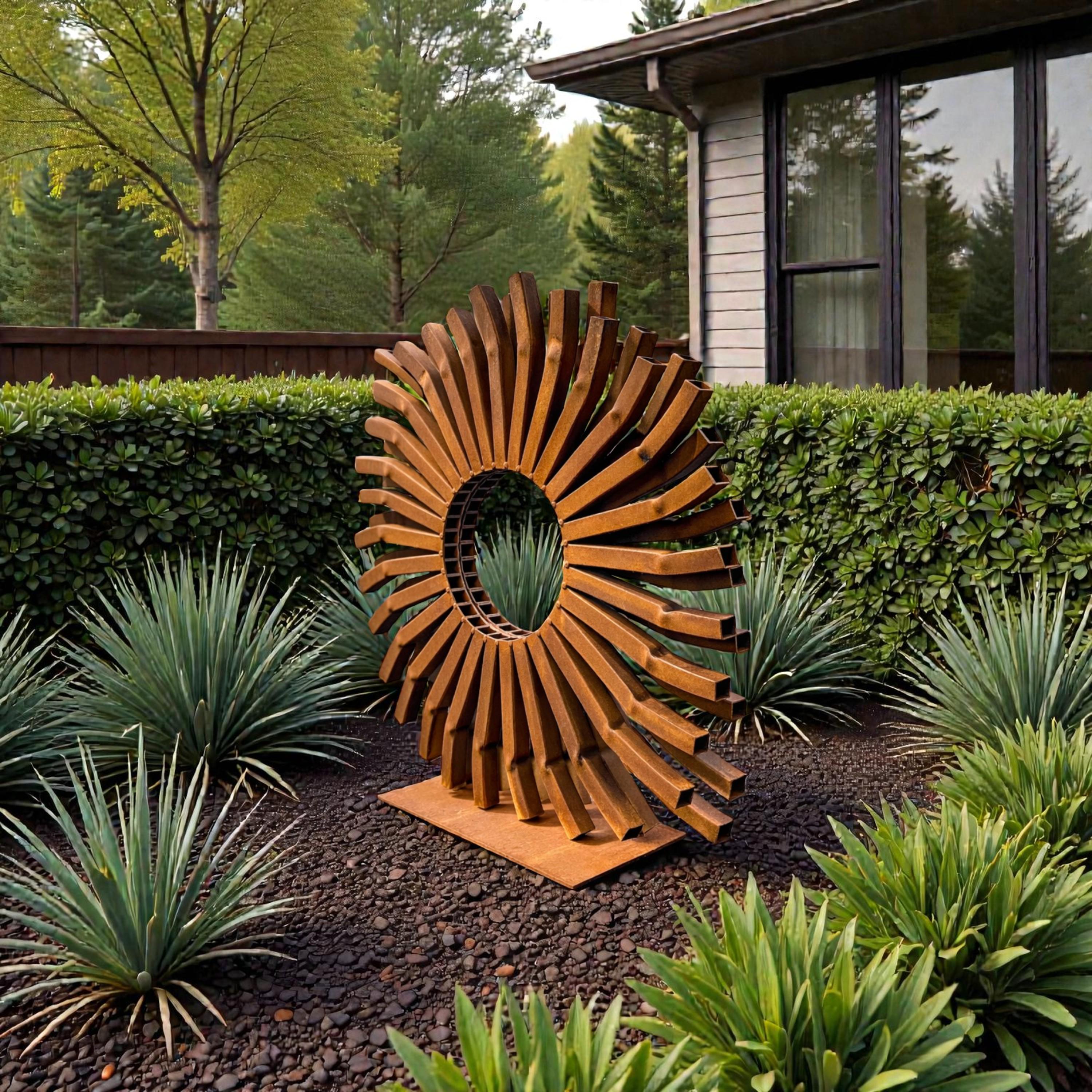Large Rusted Metal Garden Sculpture, 30 Inch Steel Outdoor Art, Modern ...