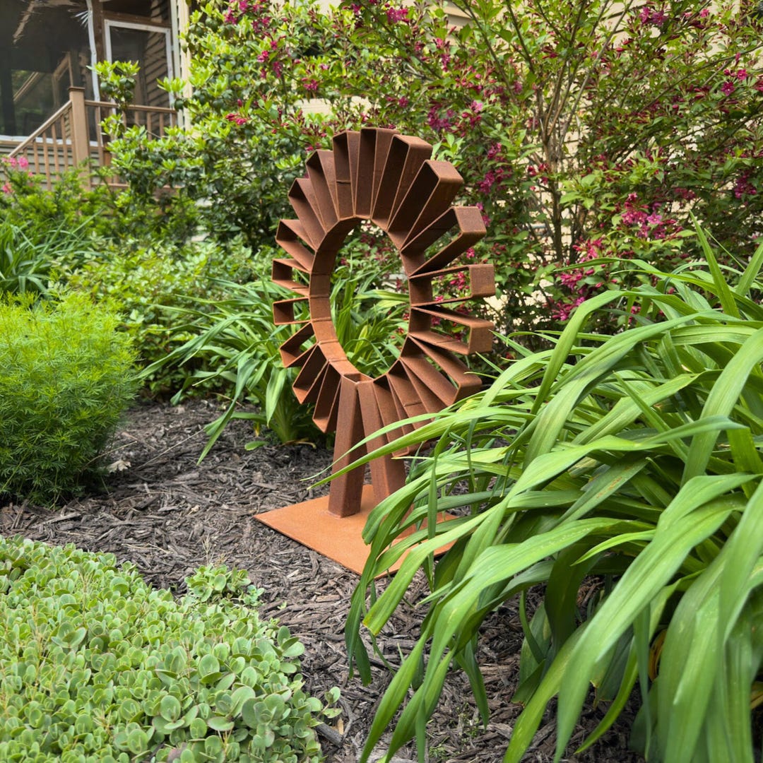 Large Rusted Metal Sculpture – Modern Abstract Garden Art, Weathered ...
