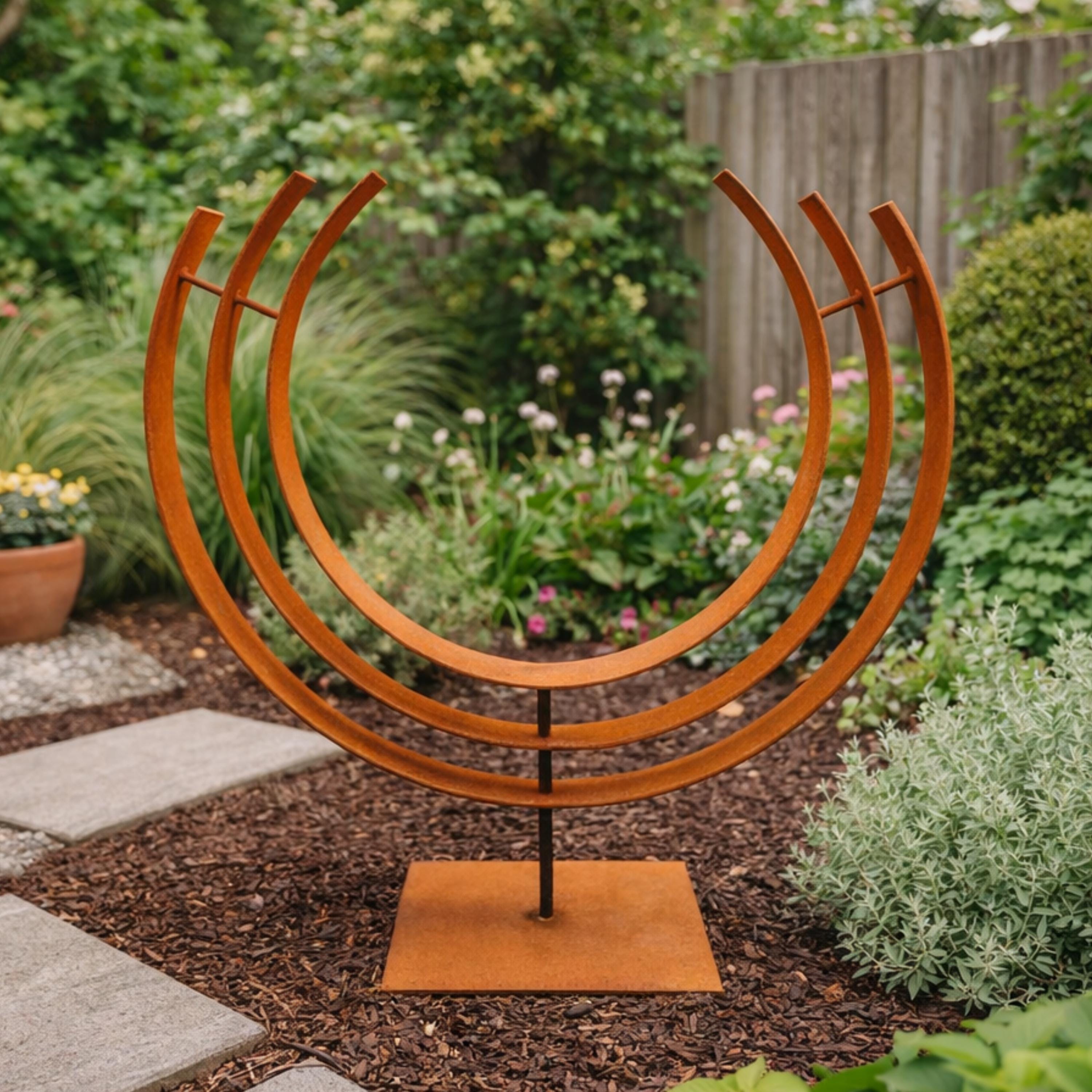 Outdoor Metal Garden Sculpture – 30” Modern Rusted Yard Art, Handmade ...