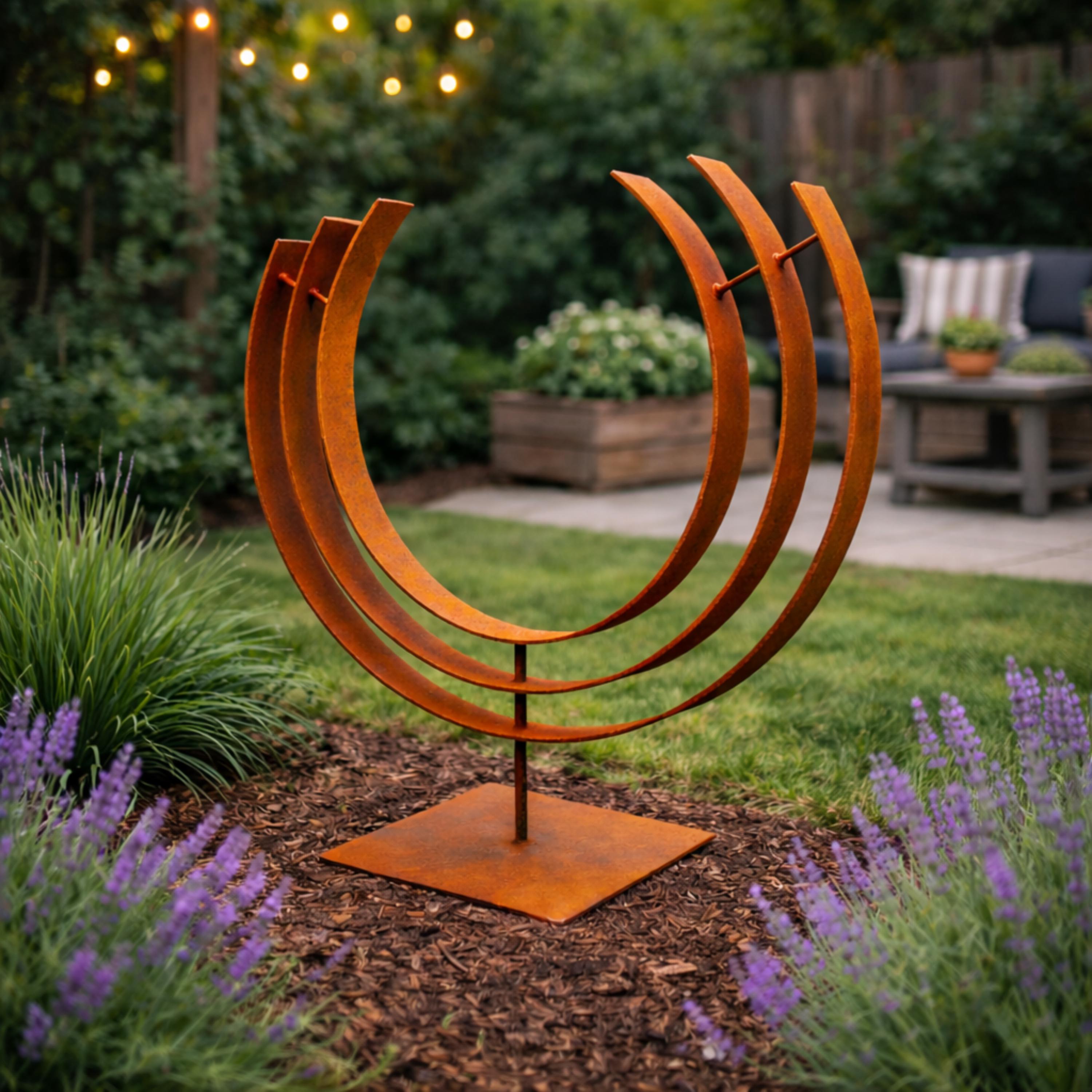 Outdoor Metal Garden Sculpture – 30” Modern Rusted Yard Art, Handmade ...
