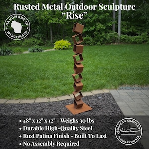 Modern Rusted Metal Sculpture for Garden – Outdoor Stacked Cube Yard ...