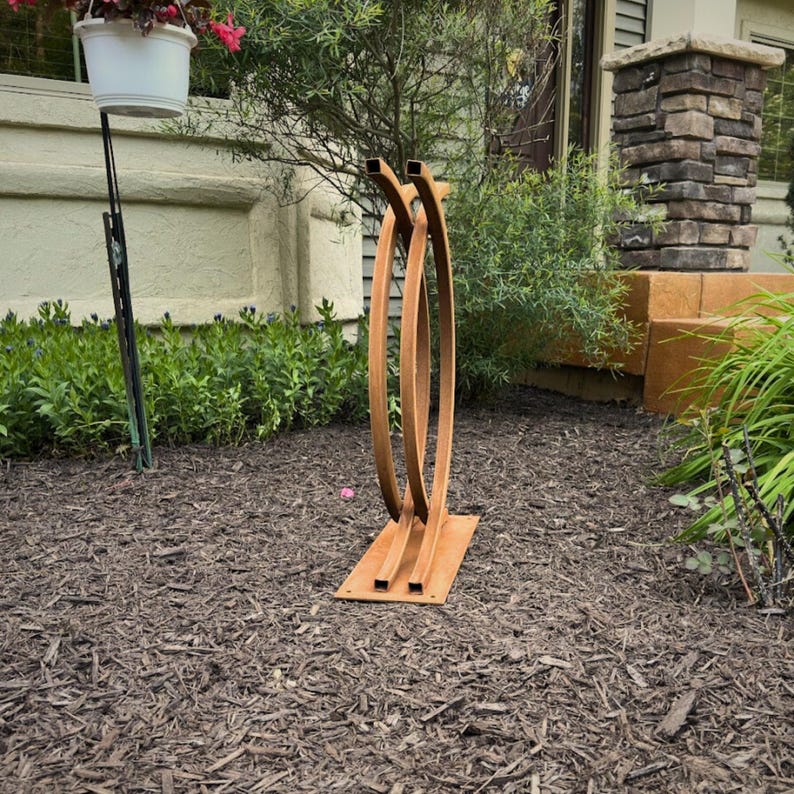 Rustic Metal Garden Sculpture - Curved Outdoor Yard Art - Handcrafted ...