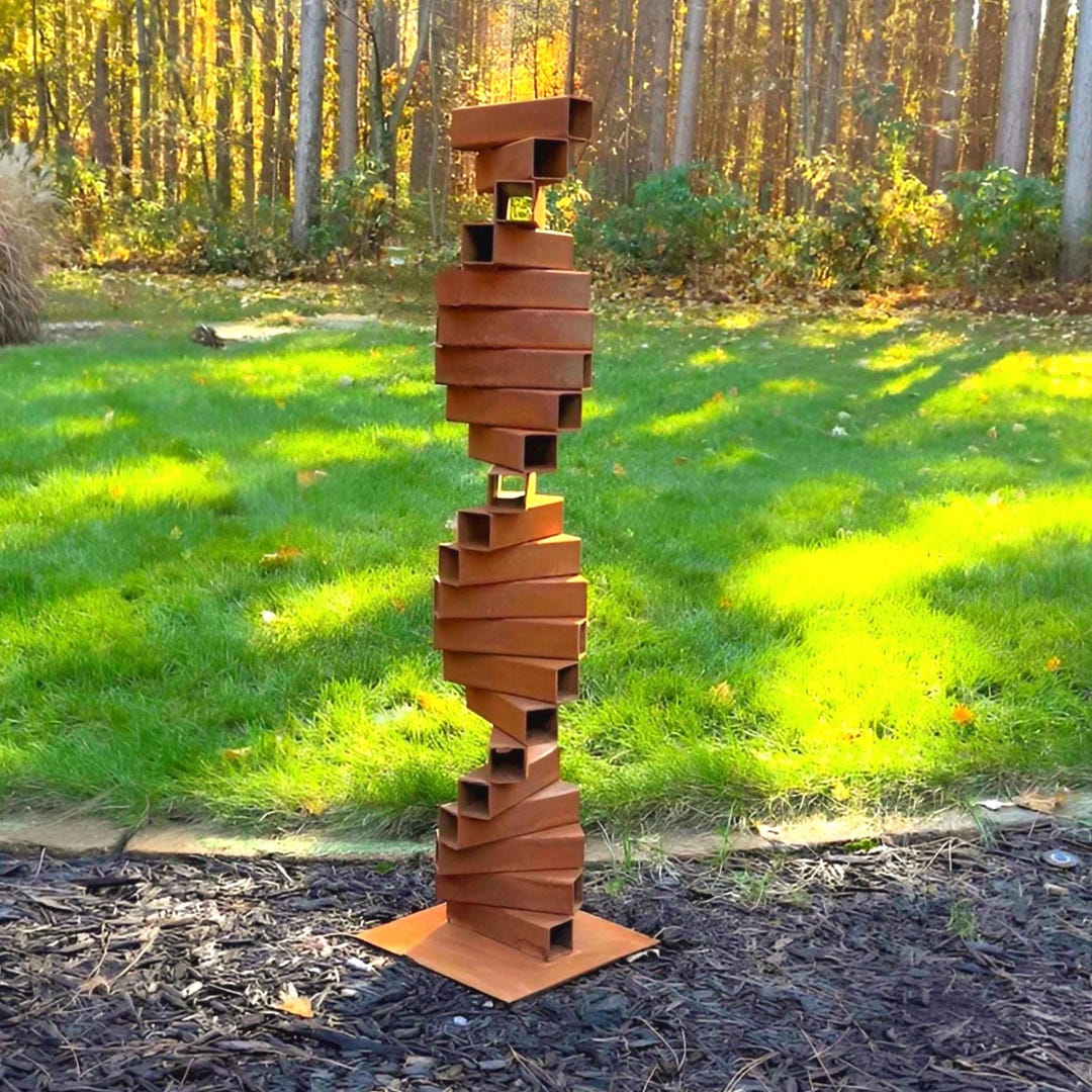 Large Rustic Metal Garden Sculpture – Modern Outdoor Abstract Yard Art ...