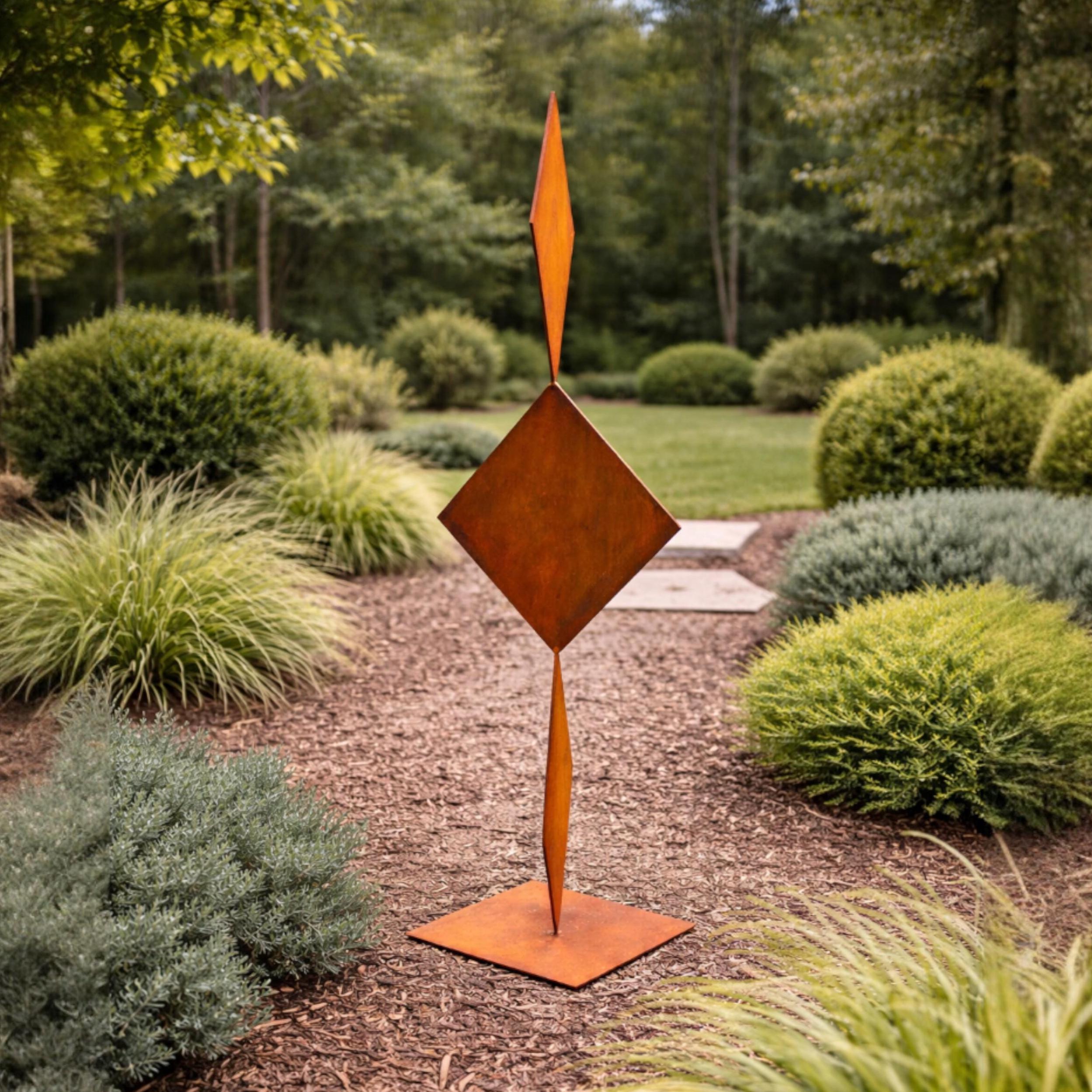 Large Rusted Metal Garden Sculpture, Outdoor Steel Garden Decor, Modern ...