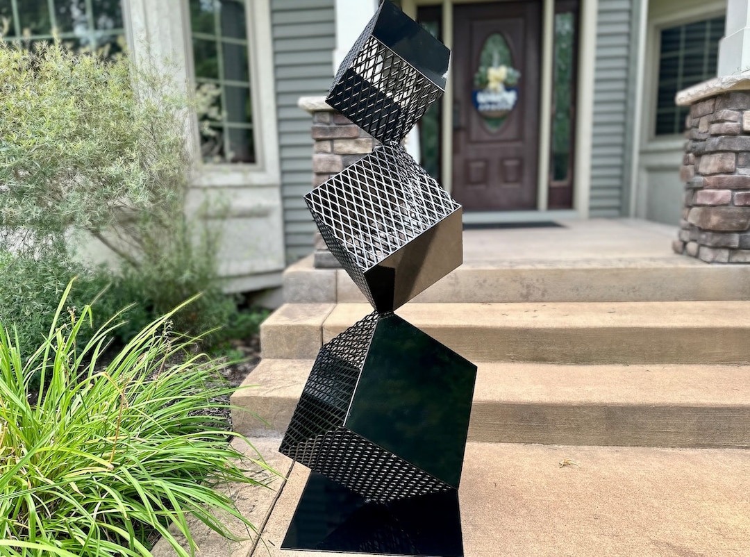 Large Metal Cube Sculpture Modern Indoor Outdoor Decor, Geometric Art ...