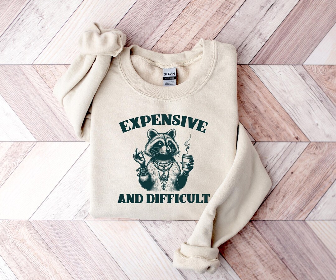 Expensive and Difficult Sweatshirt, Funny Mom Sweatshirt, Retro Raccoon ...