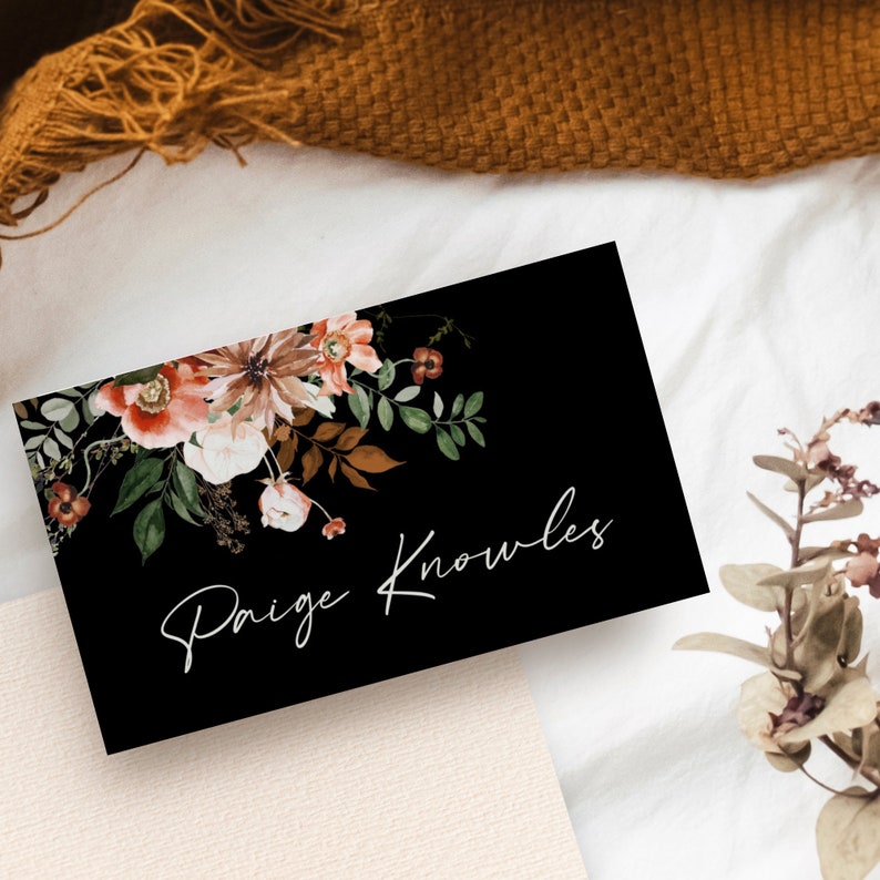 Moody Floral Name Card Template - INSTANT DOWNLOAD - Editable ...