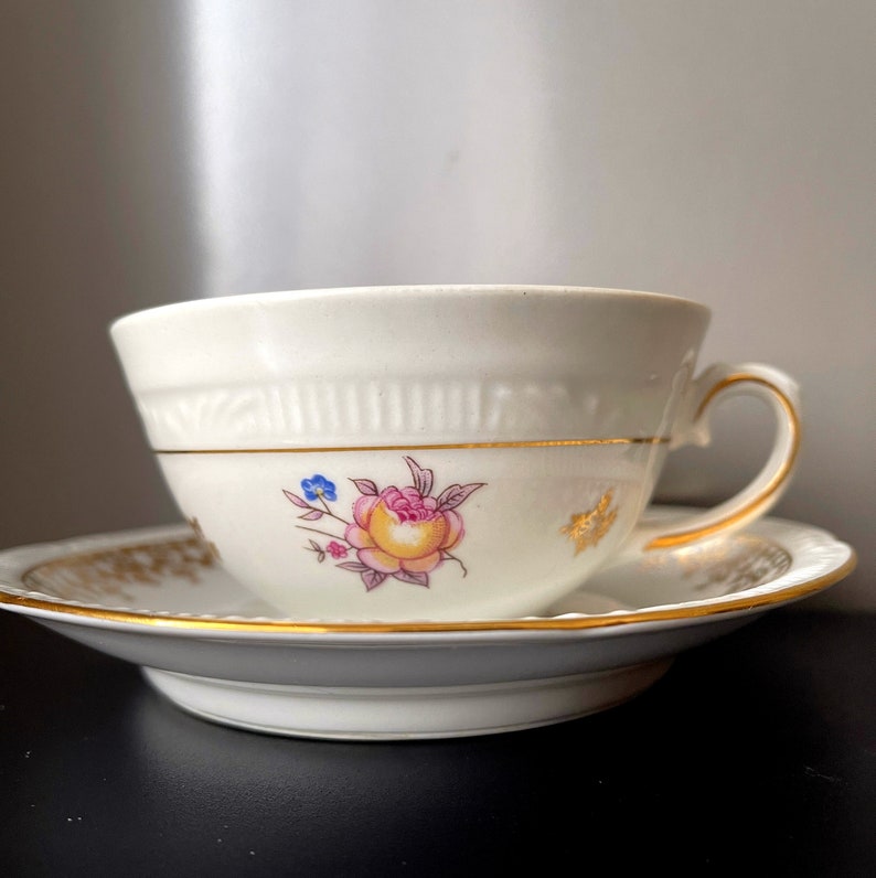 Rare Vintage Porcelain Tea Pair Chodziez 1924-50 Porcelain Gilding Set of 2 Includes Tea Cup and ...