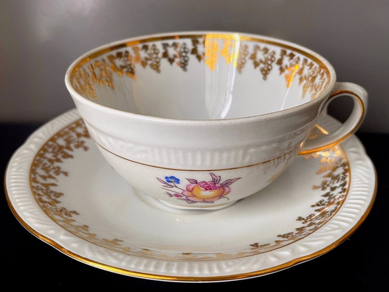 Rare Vintage Porcelain Tea Pair Chodziez 1924-50 Porcelain Gilding Set of 2 Includes Tea Cup and ...