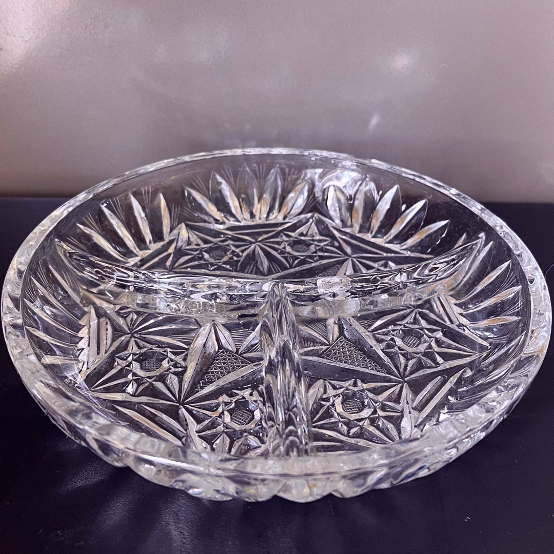 Vintage Crystal Serving Dish 3 Compartments - Etsy