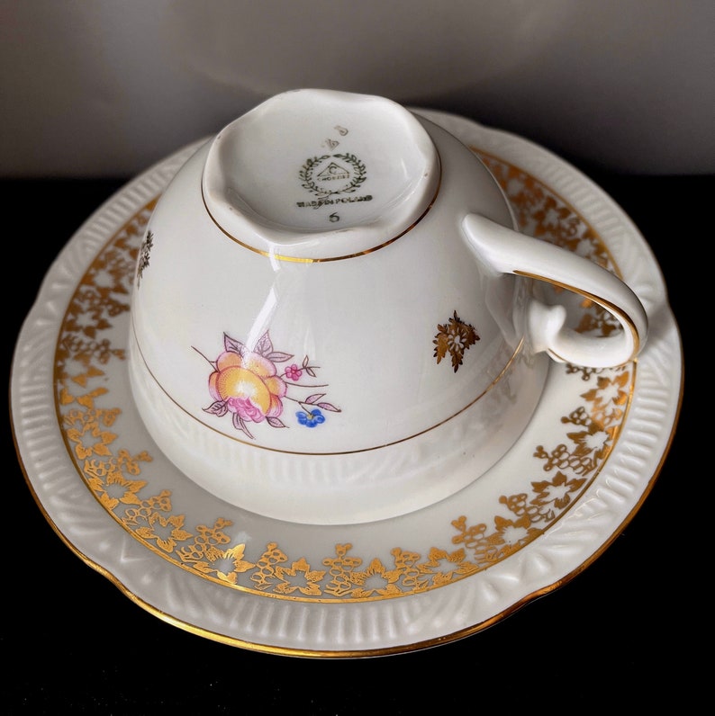 Rare Vintage Porcelain Tea Pair Chodziez 1924-50 Porcelain Gilding Set of 2 Includes Tea Cup and ...