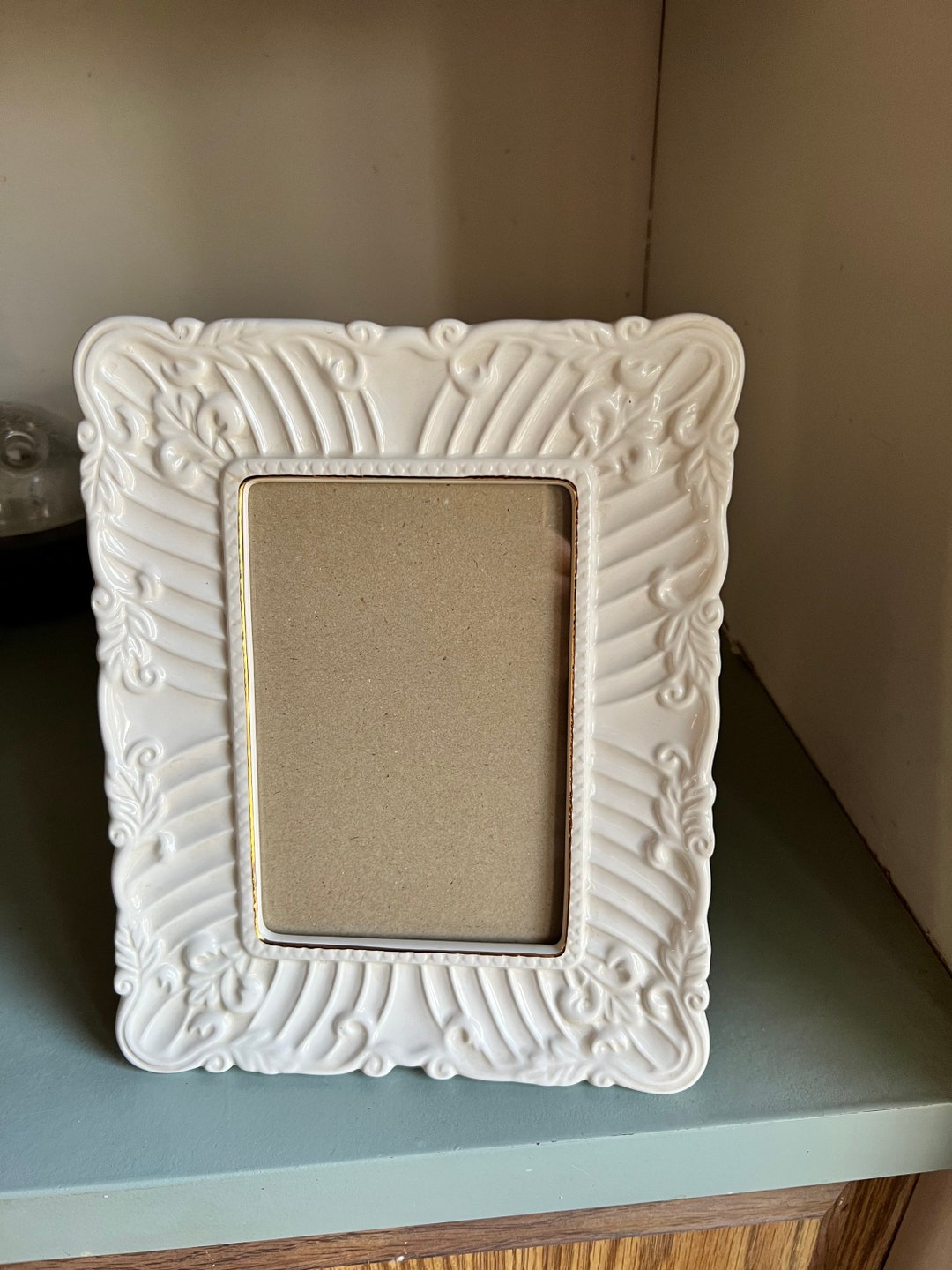 Vintage Hudsons Hill White Ceramic Frame With Gold Accent - Etsy