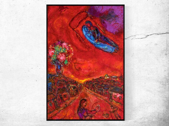 Chagall Lovers In The Red Sky