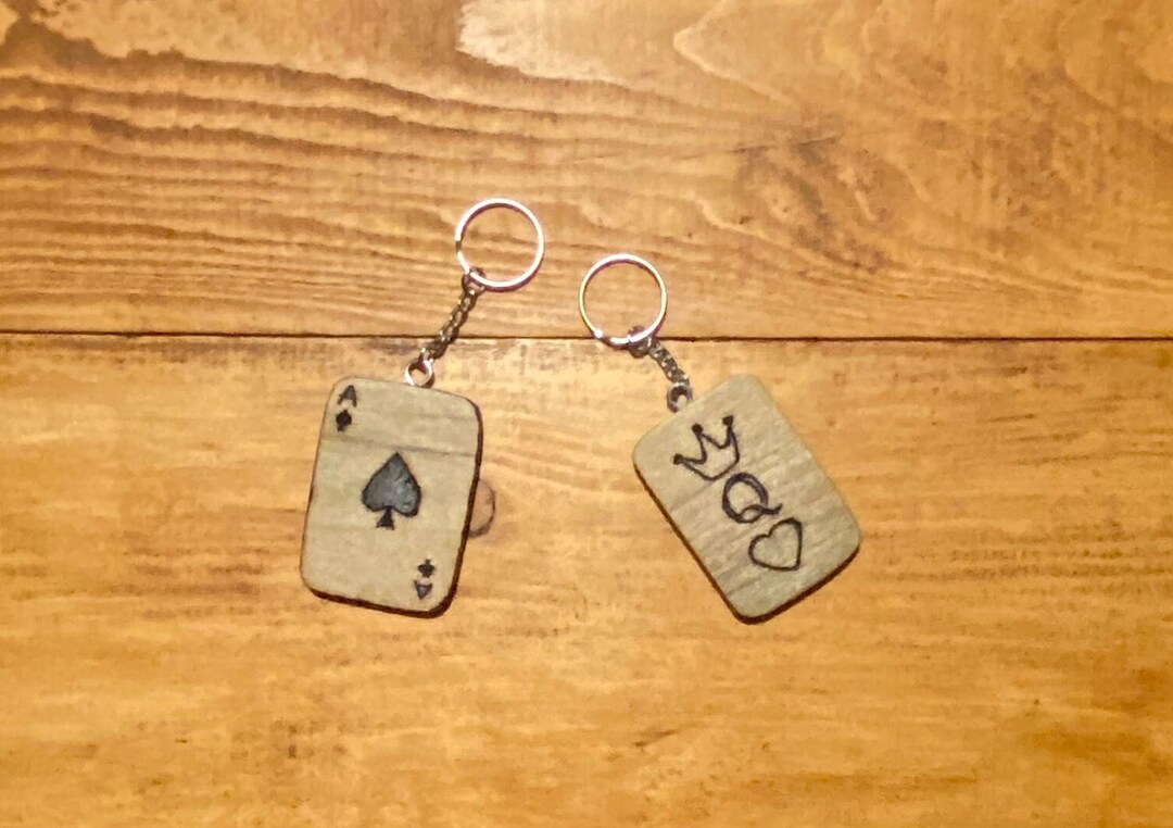 Handmade Wooden Queen of Hearts Keychain, Ace of Spades Keychain, Deck ...