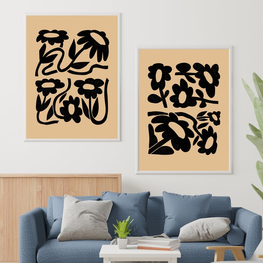 Set of 2 Printable Abstract Flower Market Illustration Neutral Floral ...