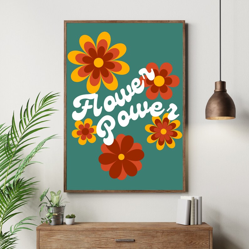 Groovy 70s Flower Power Digital Art Print | Funky Colorful Hippie Wall ...