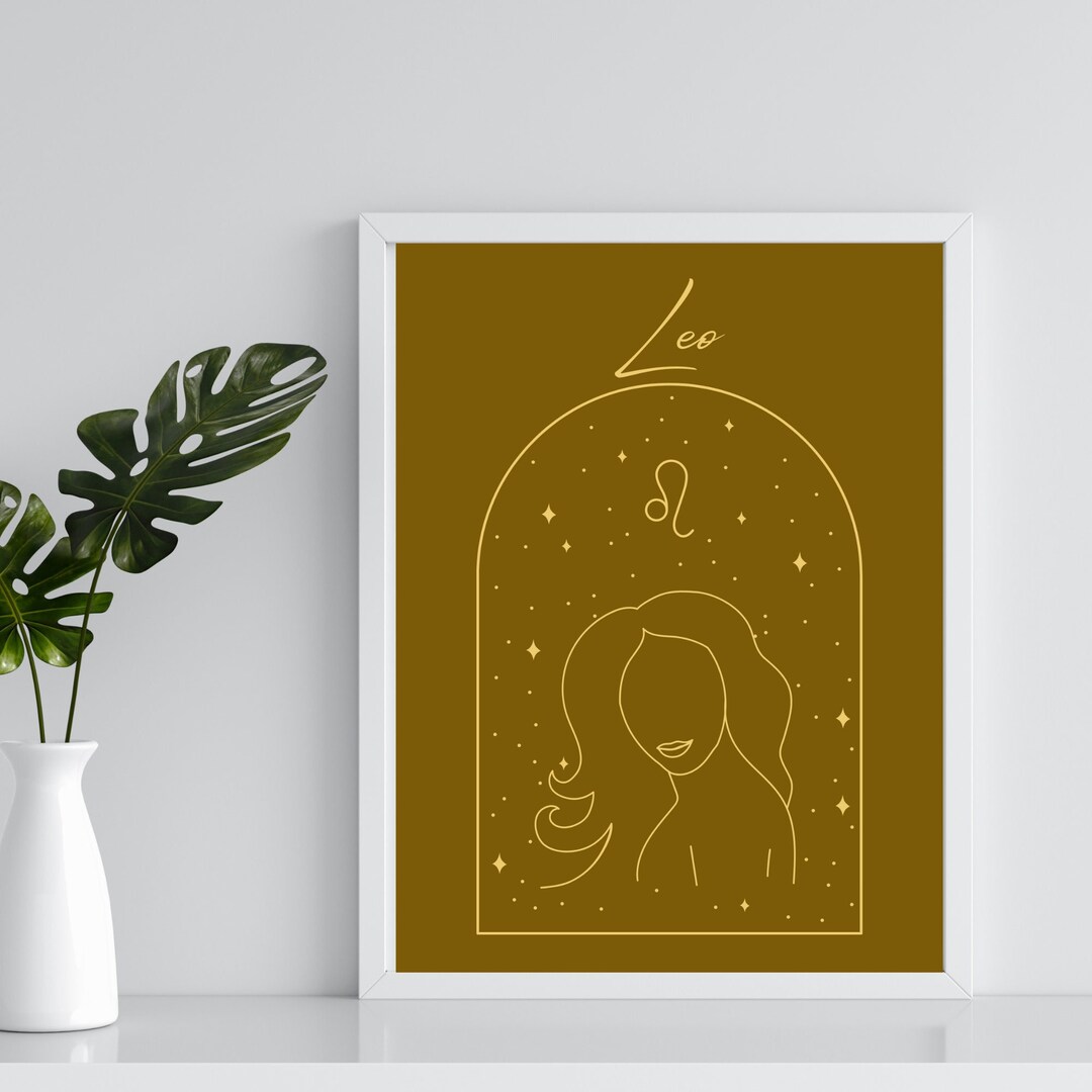 Printable Leo Girl Minimalist Line Art | Bohemian Lion Constellation ...