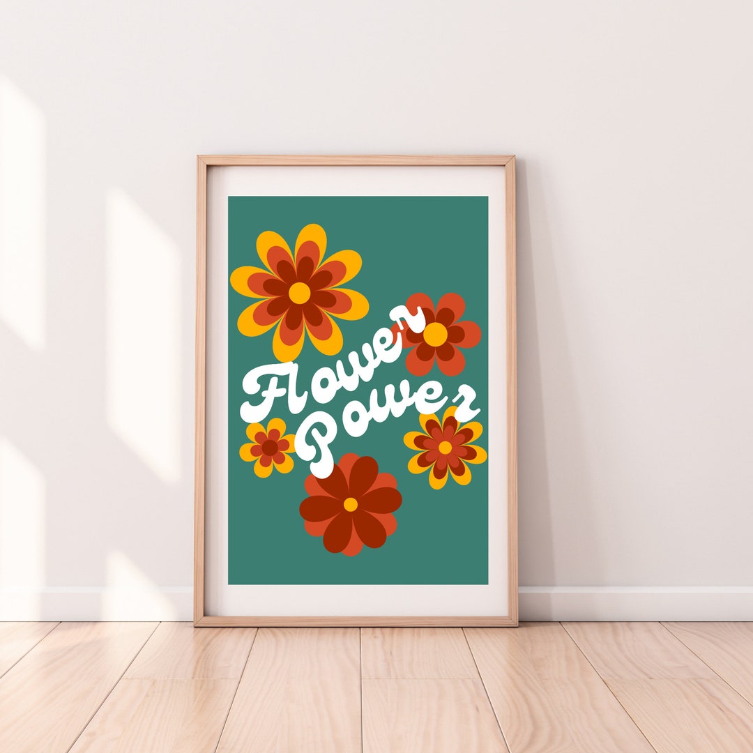 Groovy 70s Flower Power Digital Art Print | Funky Colorful Hippie Wall ...