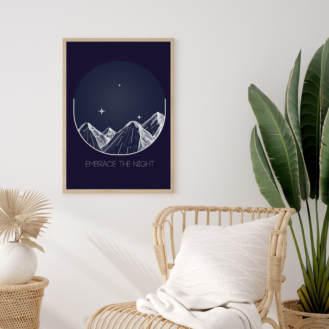 Embrace the Night Line Art Printable Illustration | Outdoor Star Gazing ...