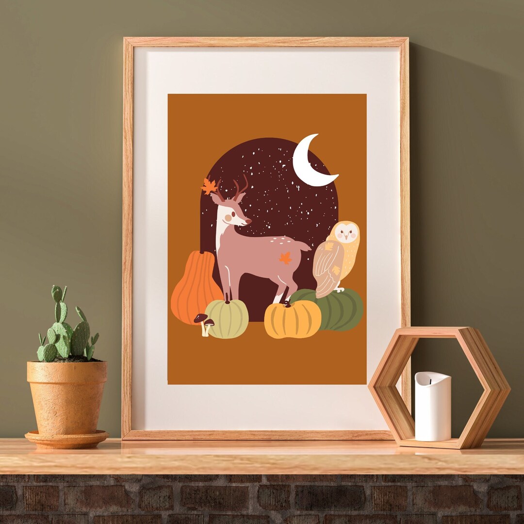 Printable Autumn Deer Woodland Animal Illustration | Cute Fall Forest ...
