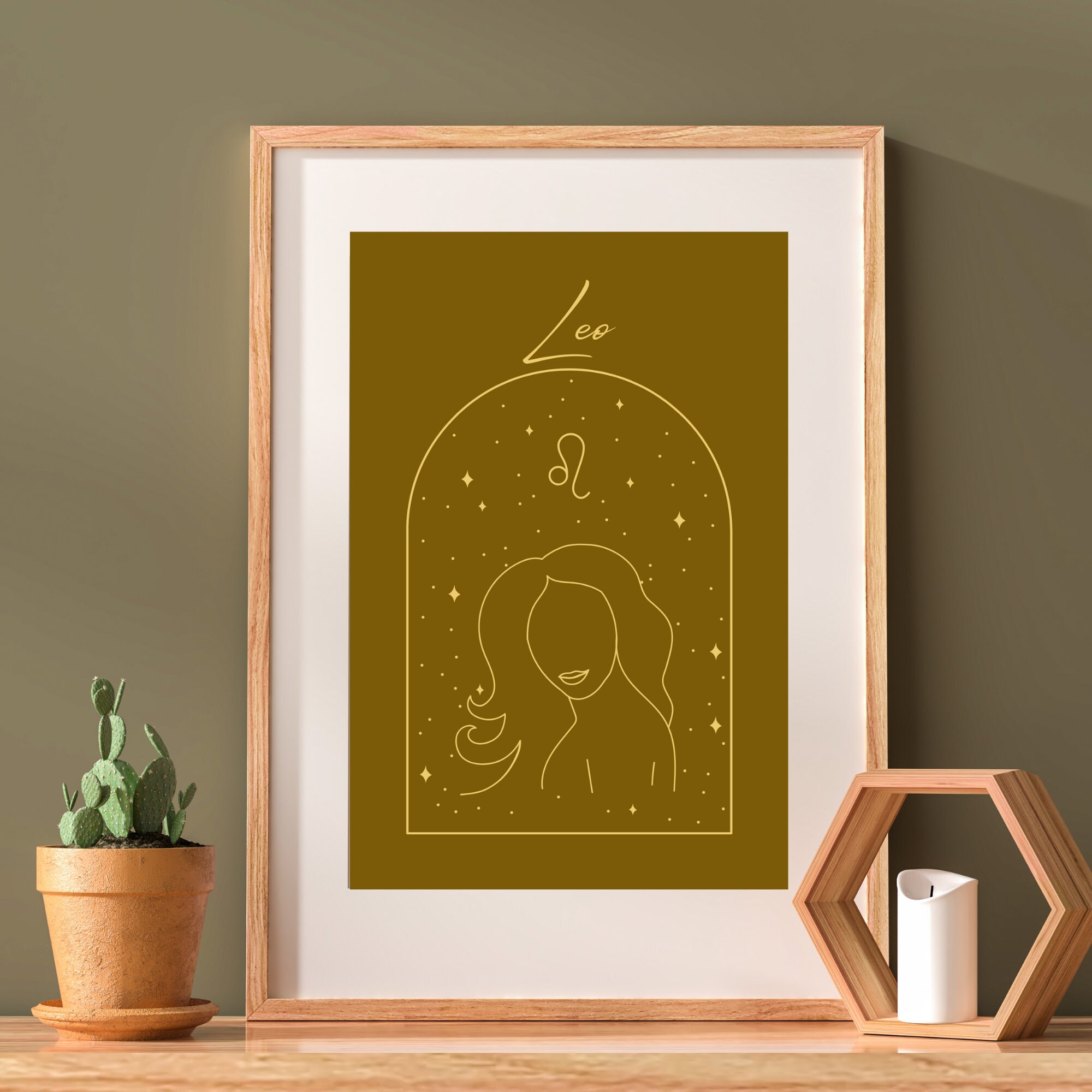 Printable Leo Girl Minimalist Line Art | Bohemian Lion Constellation ...