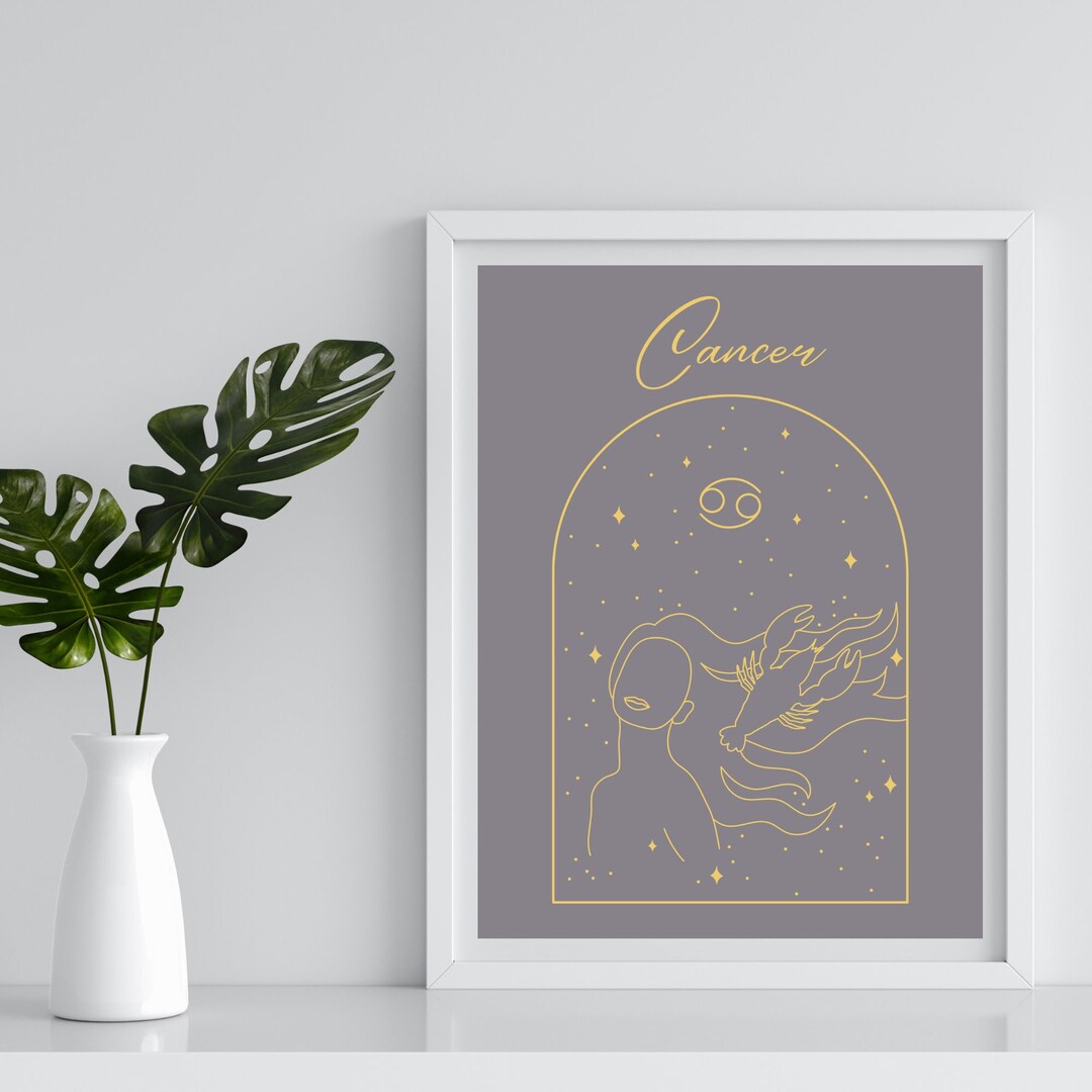 Printable Cancer Girl Minimalist Line Art Digital Poster | Bohemian ...