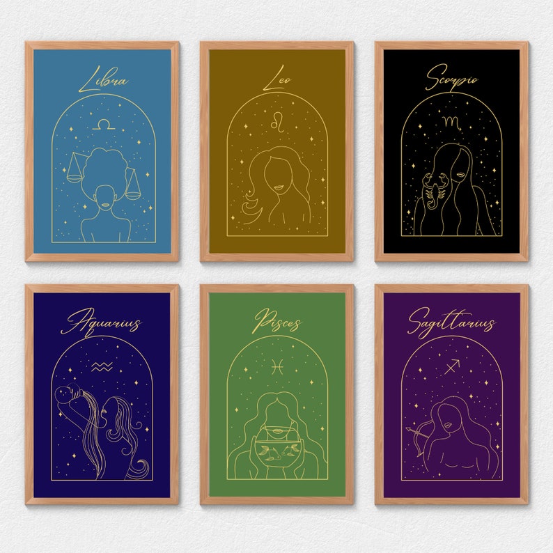Printable 12 Signs of the Zodiac Minimalist Line Art Posters ...