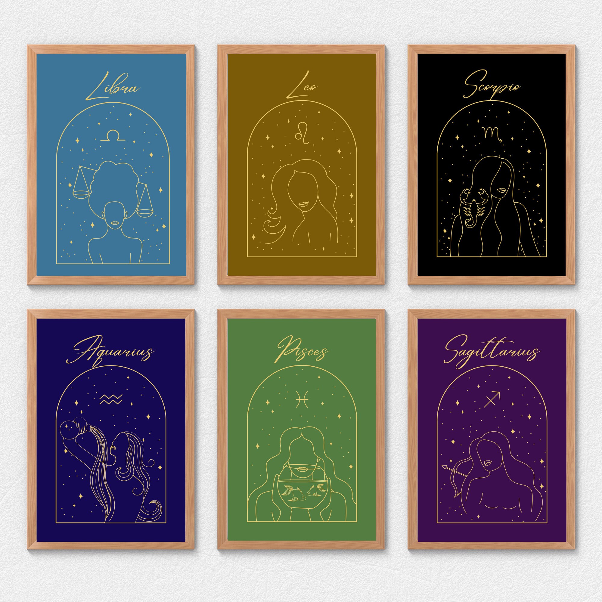 Printable 12 Signs of the Zodiac Minimalist Line Art Posters ...