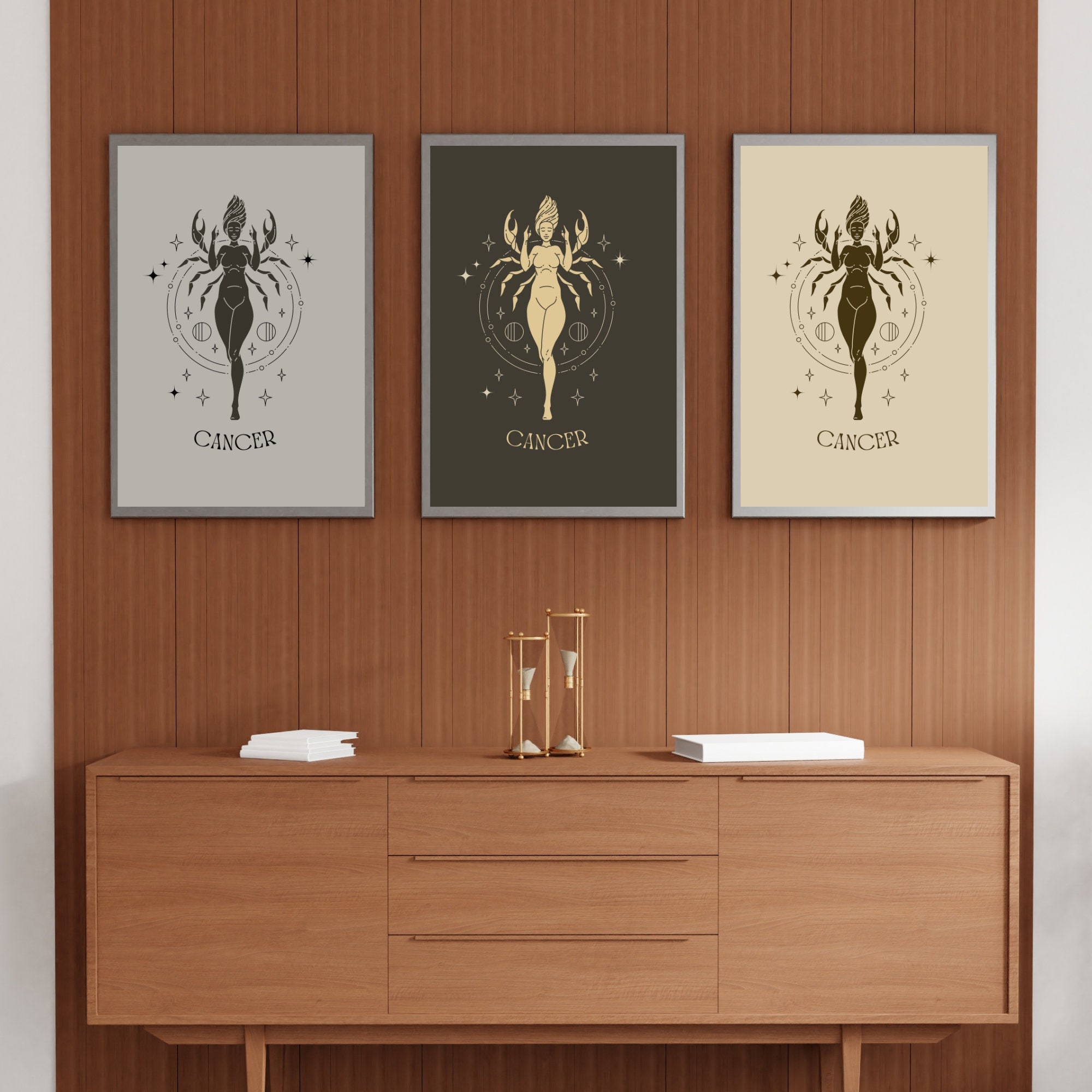 Set of 3 Minimalist Cancer Zodiac Line Art Digital Print ...