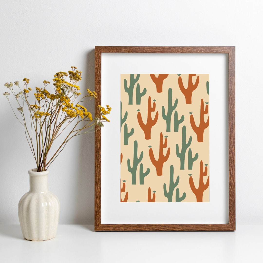 Printable Boho Abstract Cactus Illustration | Western Blooming Cacti ...