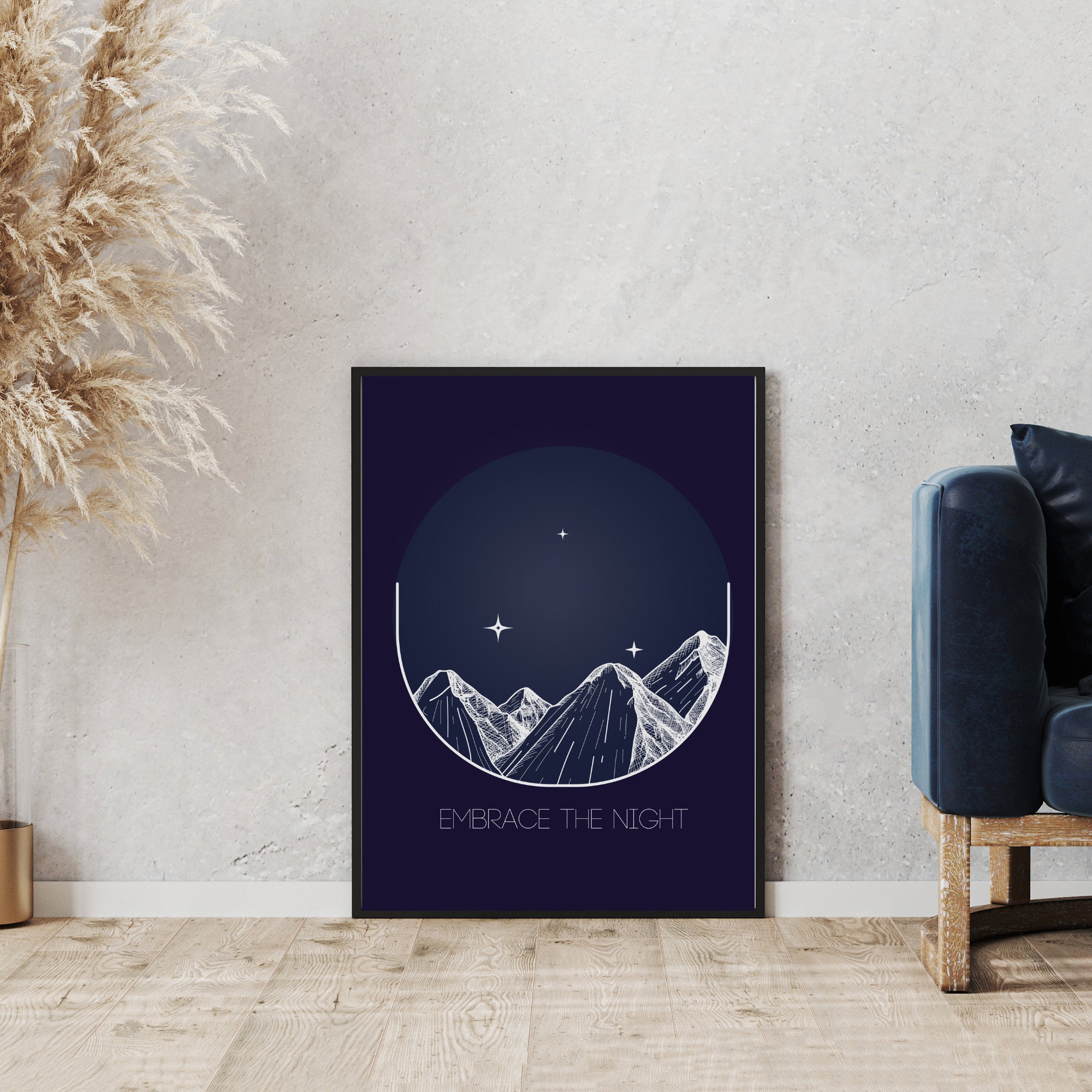 Embrace the Night Line Art Printable Illustration | Outdoor Star Gazing ...