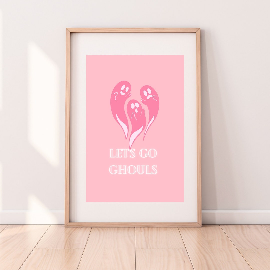 Printable Pink Let's Go Ghouls Halloween Illustration Fall Femme Heart ...