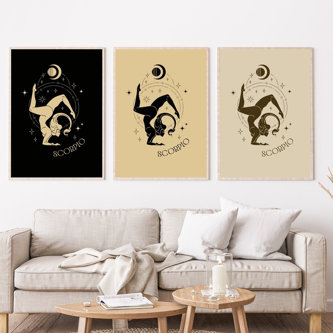 Set of 3 Minimalist Scorpio Girl Line Art Digital Print | Astrology ...