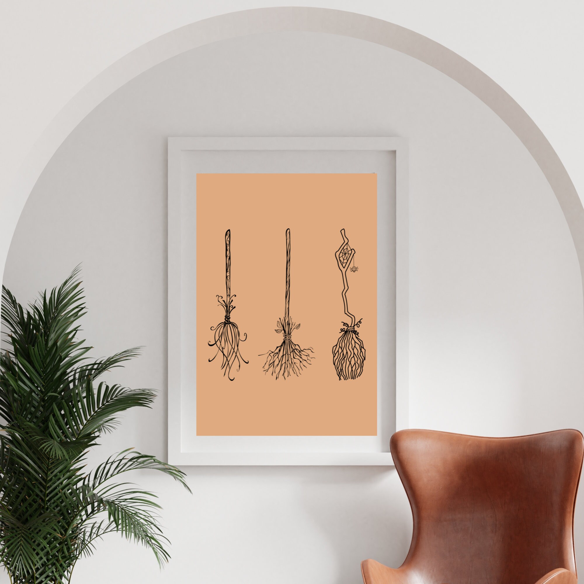 Minimalist Witch's Brooms Line Art Print Neutral Fall - Etsy